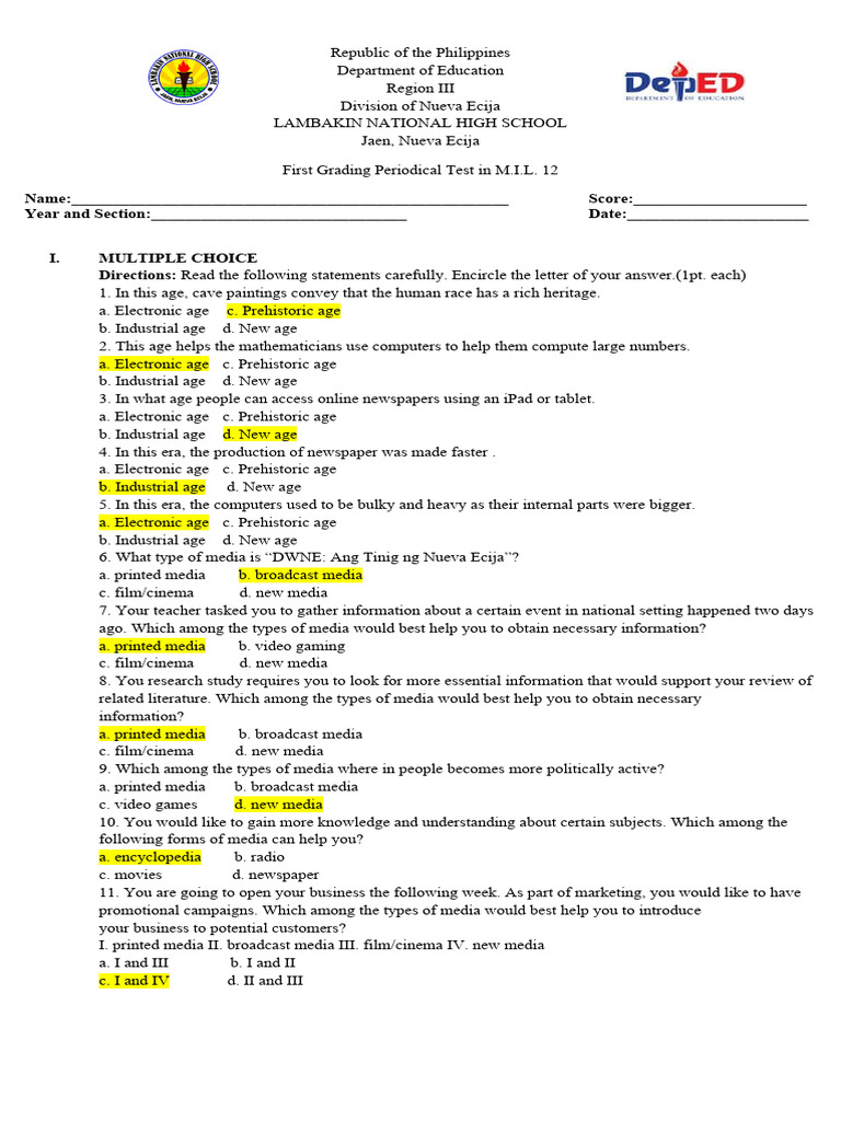 MIL 12-Exam-1st Q | PDF | Mass Media | Libraries