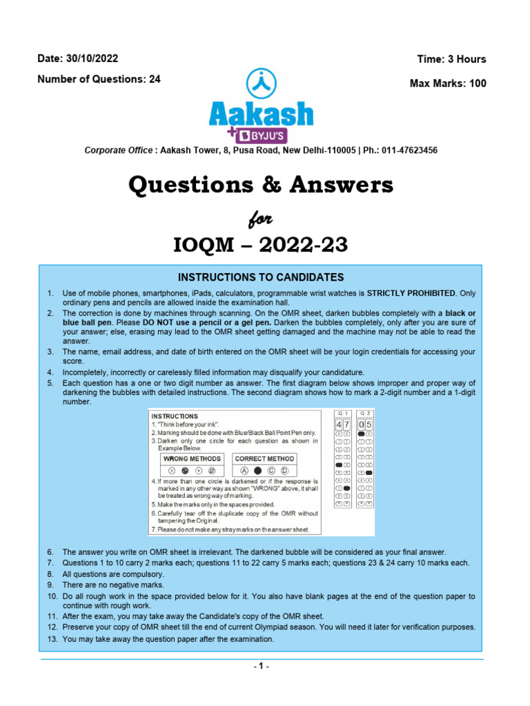 IOQM 2022 23_(Questions & Answers) | PDF