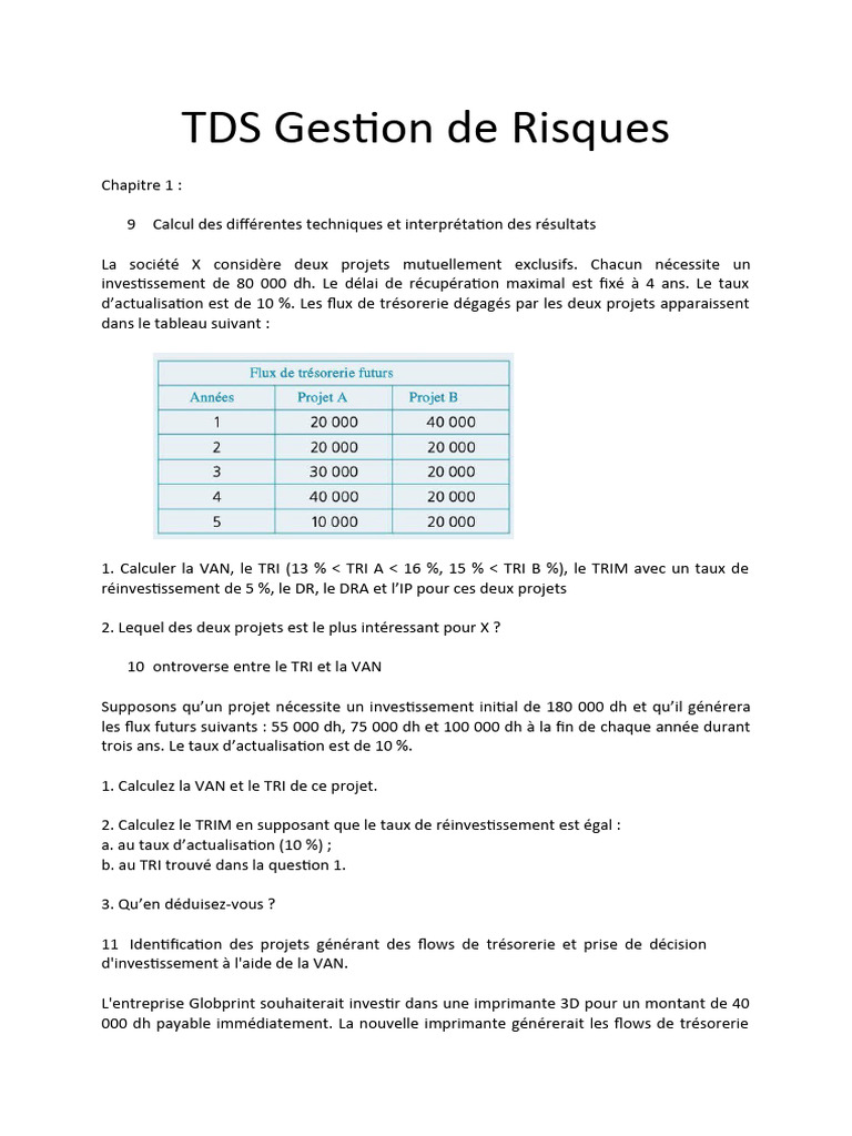 TDS Gestion de Risques | PDF