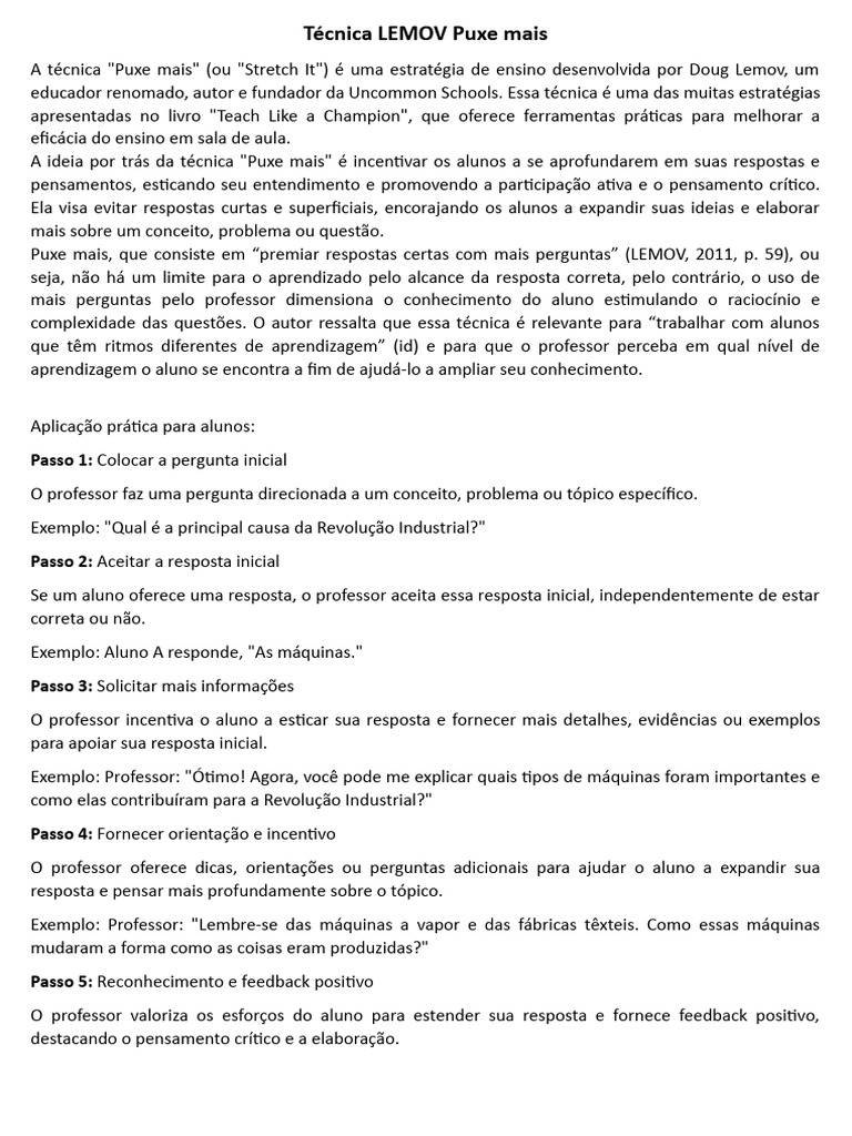 Técnica LEMOV Puxe Mais | PDF