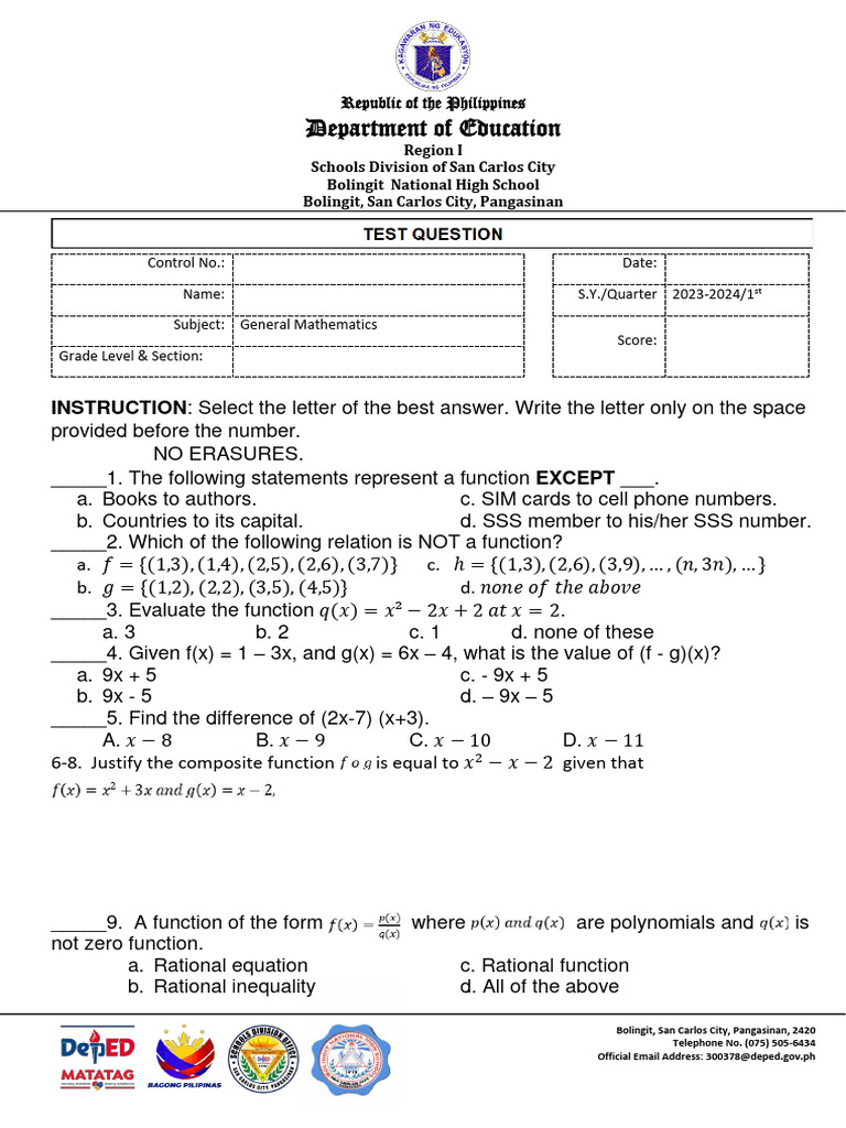 General Mathematics 1 | PDF