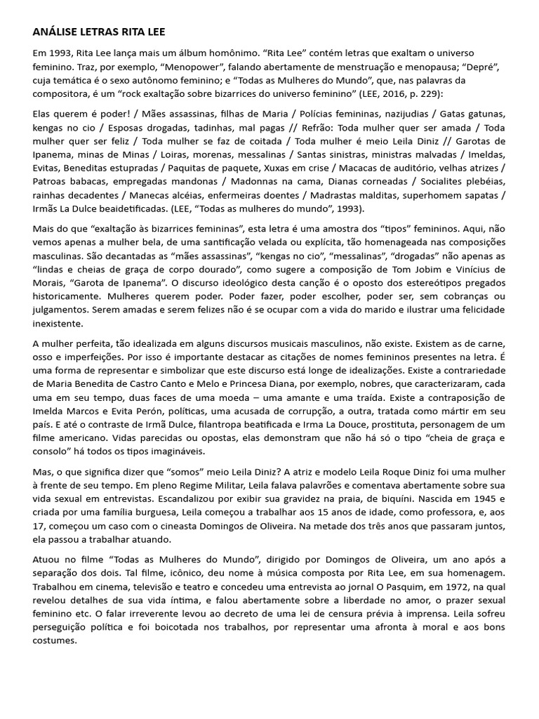 Análise Letras Rita Lee | PDF