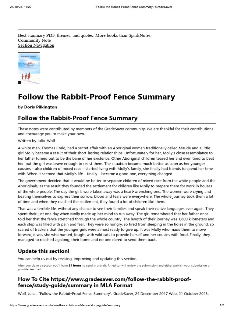 Follow The Rabbit-Proof Fence Summary - GradeSaver | PDF