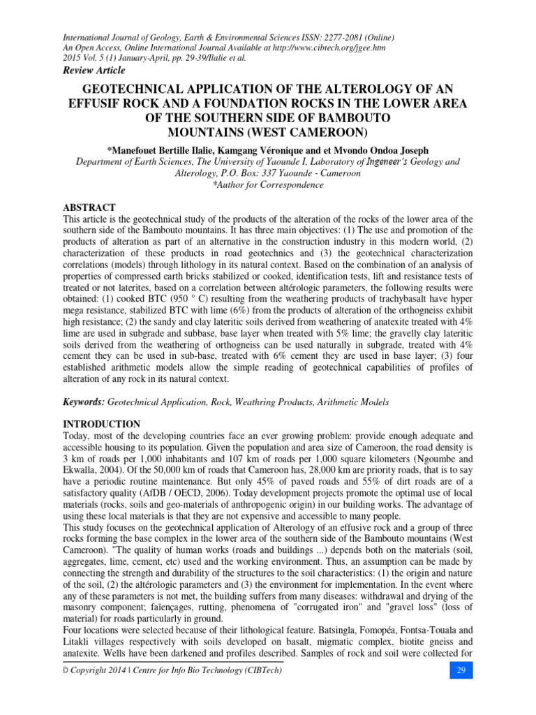 Geotechnical Application of The Alterology of An Effusif Rock and A ...