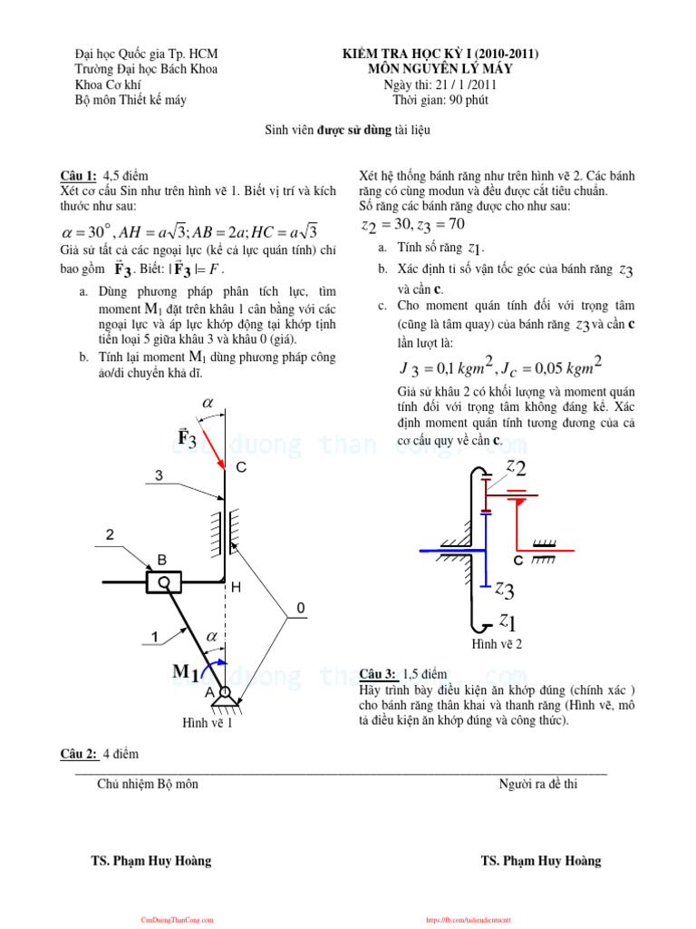 761 - Nguyen Ly May - Nguyen Tan Tien - de Thi hk1 - 2010 - 2011 | PDF
