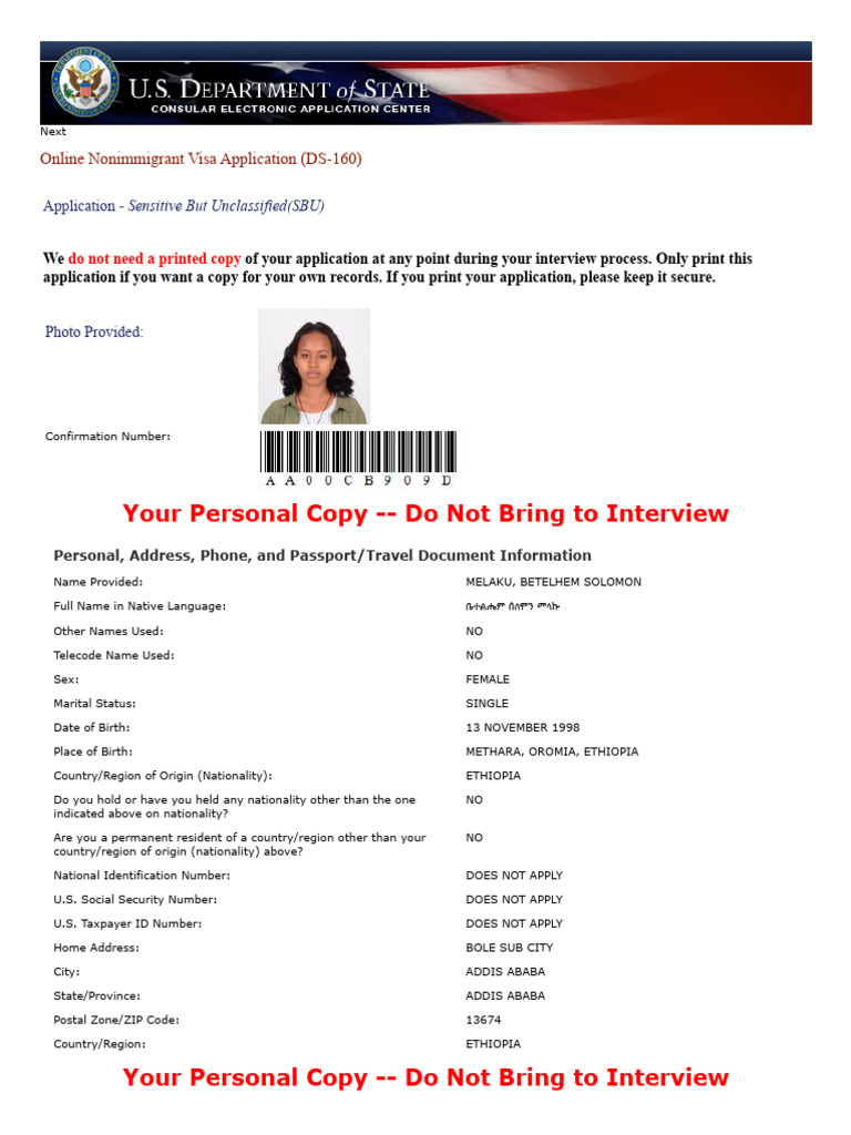 Consular Electronic Application Center - Print Application | PDF ...