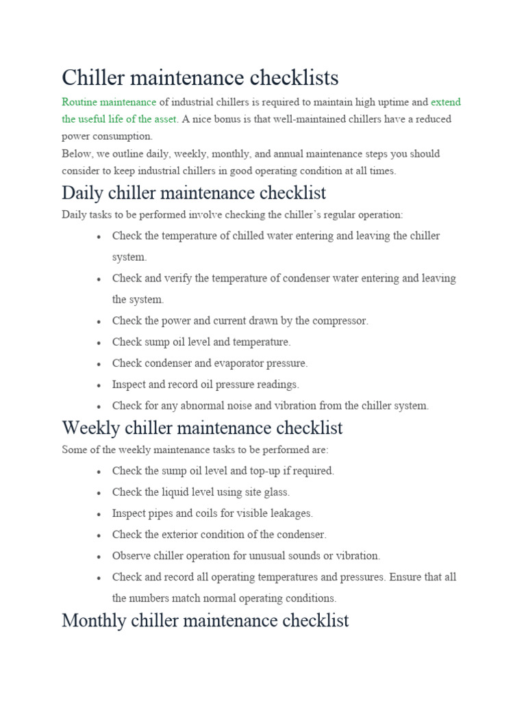 Chiller Maintenance Checklists | PDF
