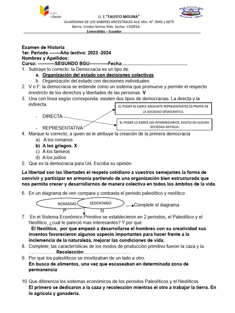 Examen de Historia y Filosofia, 2do. BGU Y TEC. | PDF | Dialéctico | Materialismo