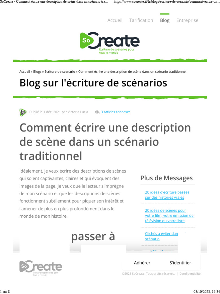 SoCreate - Comment Écrire Une Description de Scène Dans Un Scénario Traditionnel | PDF