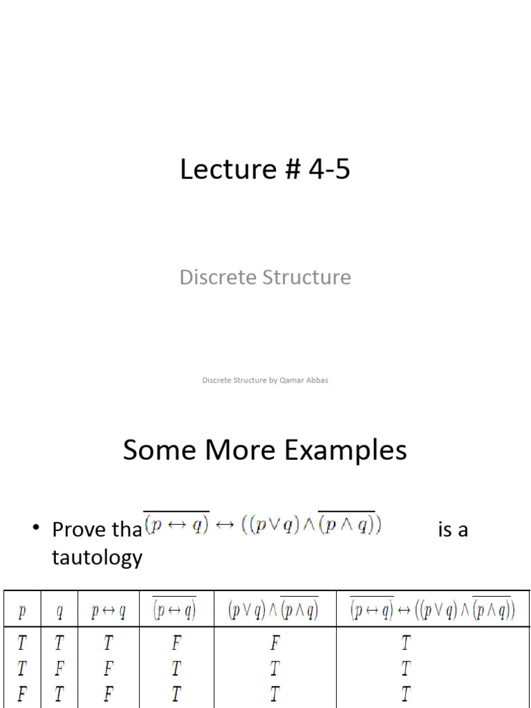 Lecture # 4-5-Logical Equivalnces Proofs | PDF | Syntax (Logic) | Logical Truth