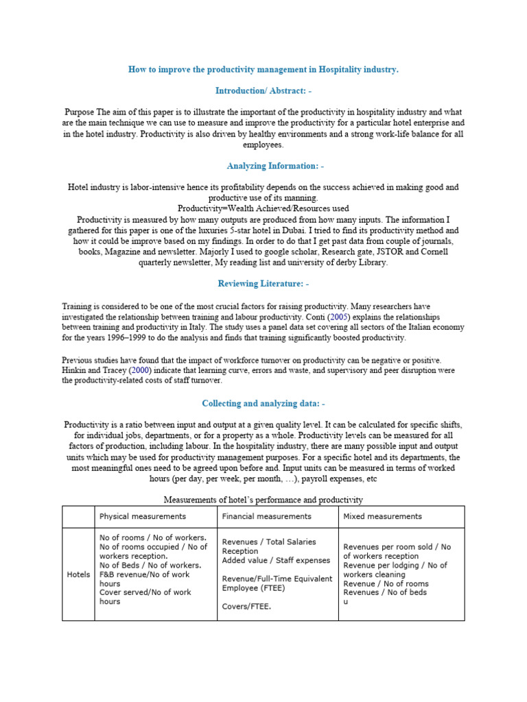 How To Improve The Productivity Management in Hospitality Industry Sub ...