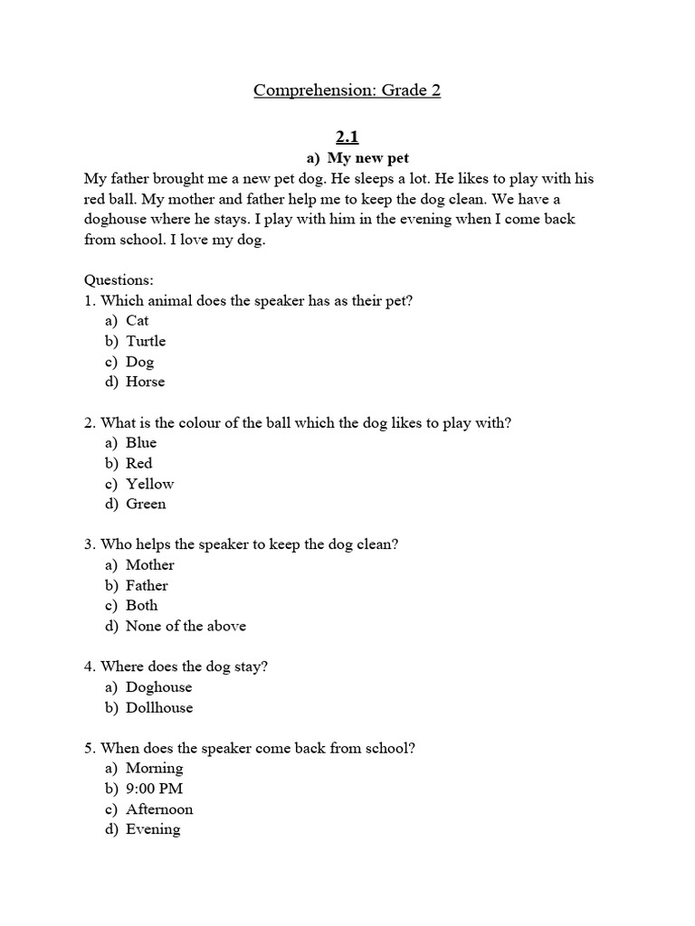 Comprehension - Grade 2 | PDF