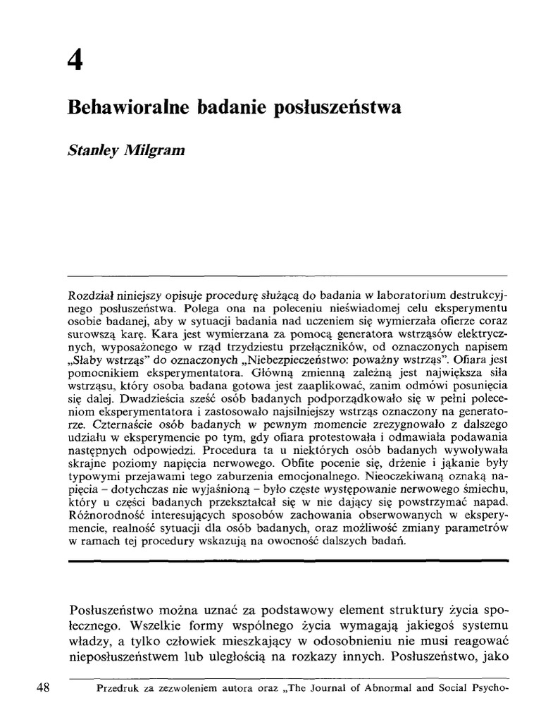 Milgram Stanley, Behawioralne Bad Poså Usz | PDF