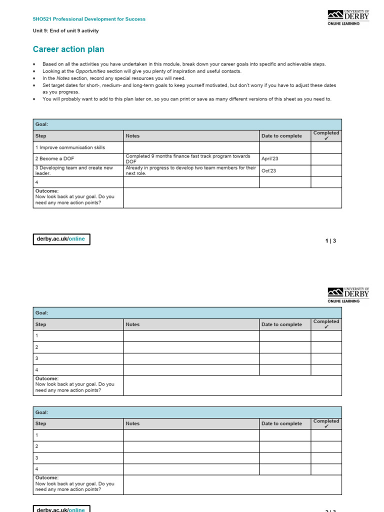 End of Unit 9 Career Action Plan | PDF | Career & Growth | Business