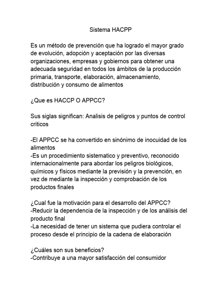 Sistema HACPP | PDF | Análisis de Riesgo y Puntos Críticos de Control ...