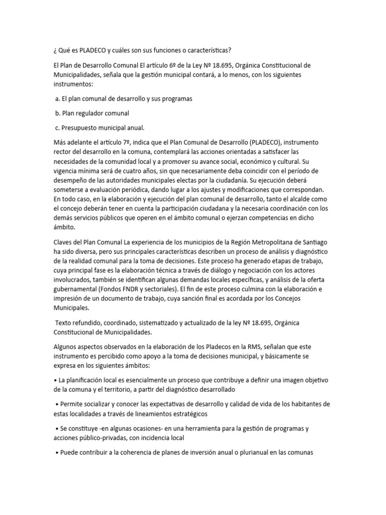 Qué Es Pladeco Y Cuáles Son Sus Funciones O Características Pdf