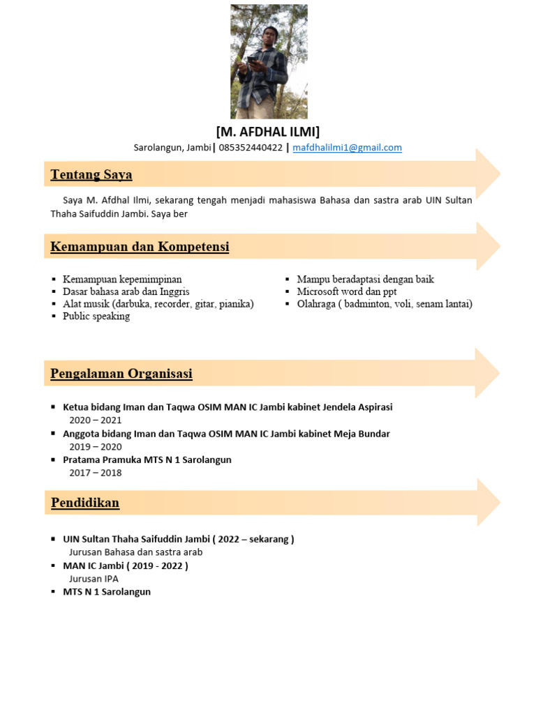 Profil M. Afdhal Ilmi: Mahasiswa Berprestasi UIN Jambi | PDF