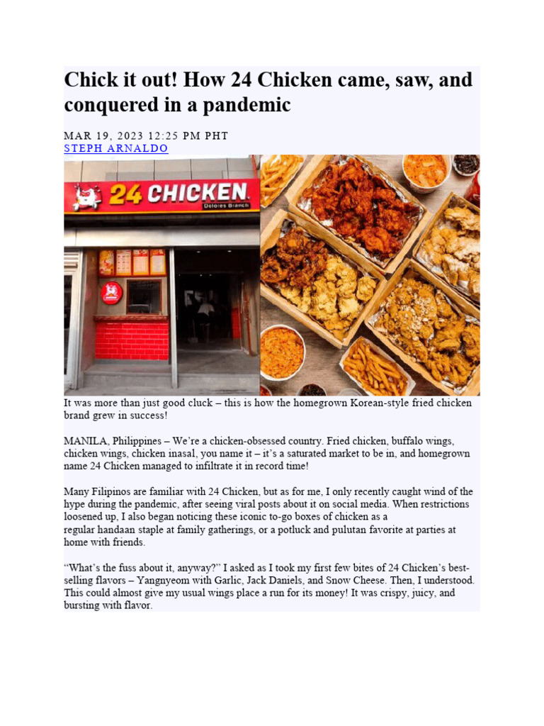 Chick It Out! How 24 Chicken Came, Saw, and Conquered in A Pandemic | PDF