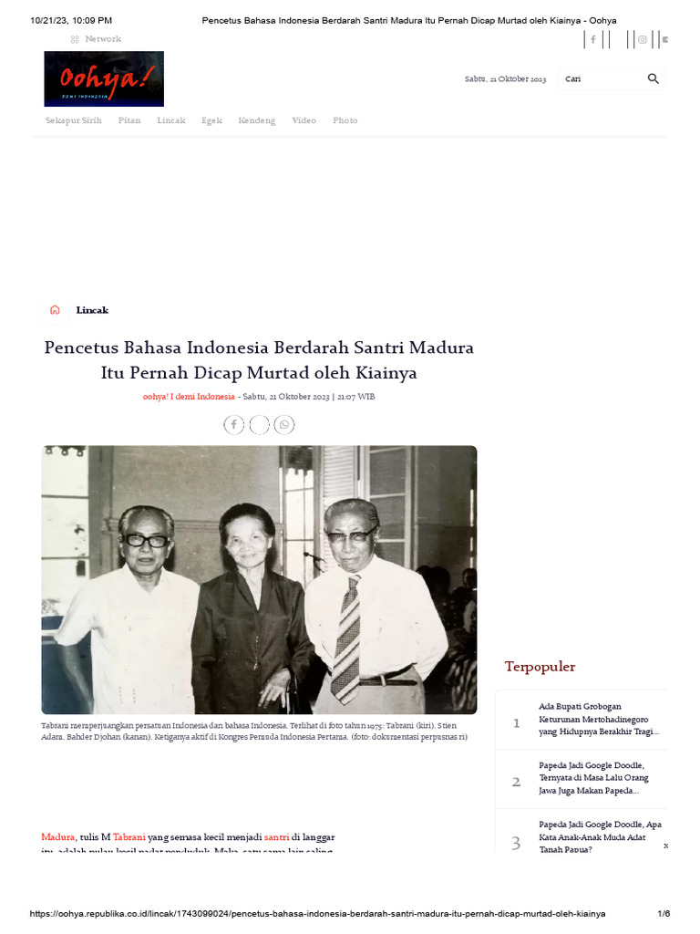 Pencetus Bahasa Indonesia Berdarah Santri Madura Itu Pernah Dicap ...
