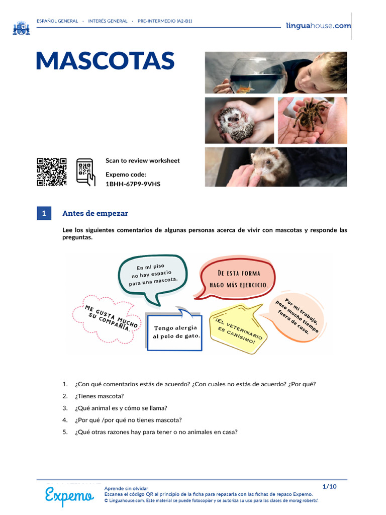 mascotas-castellano-spanish-student | PDF | Mascota