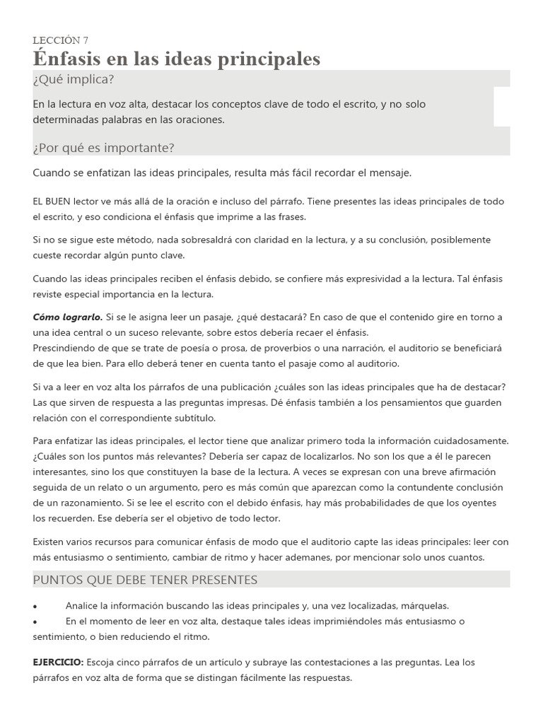 Énfasis en Ideas Principales al Leer | PDF | Cognición | Ciencia cognitiva