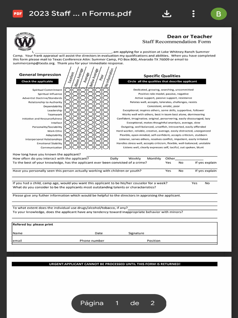 2023 Staff Recommendation Forms - PDF - Google Drive | PDF