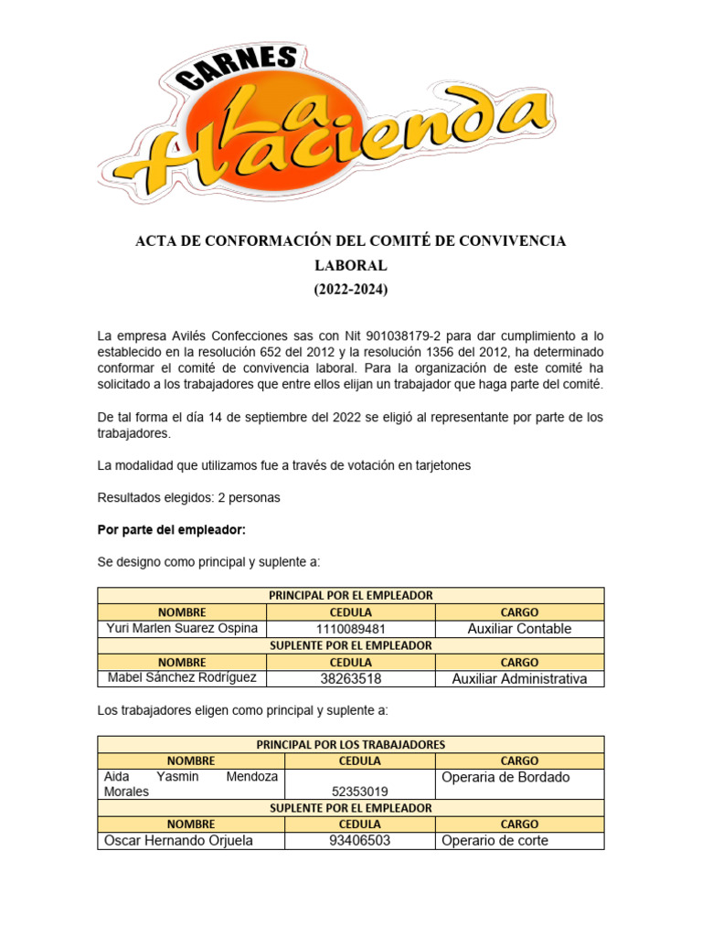 Acta de Conformación Del Comité de Convivencia Laboral | PDF