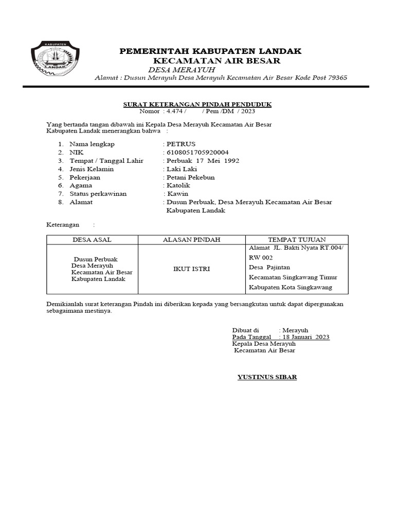 Keterangan Pindah | PDF