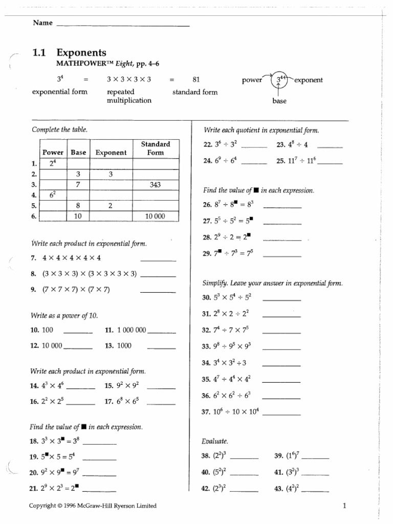 Exponents (1.1) (GR 8) | PDF