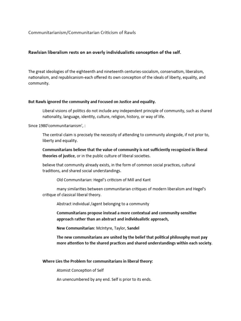 Communitarianism - Sketchy Notes | PDF