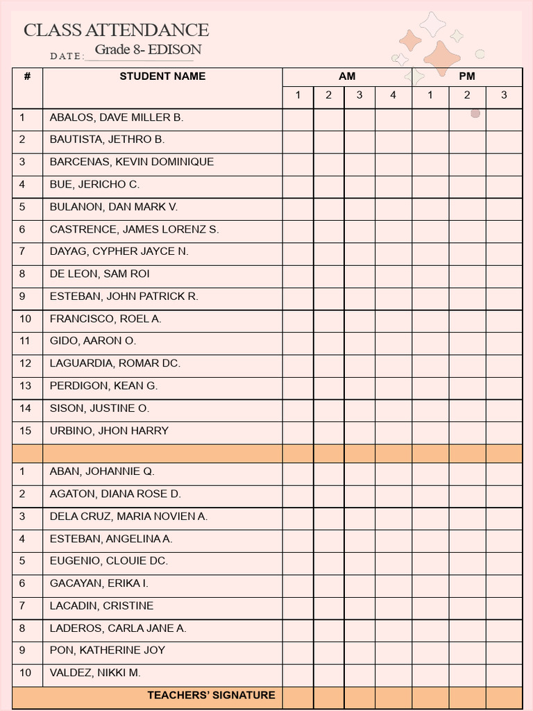 Pink Modern Simple Class Attendance Sheet | PDF