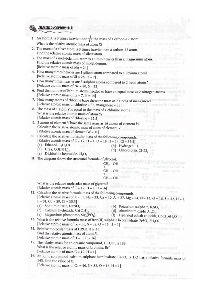 Chapter 3 Exercises Chemistry Form 4 | PDF