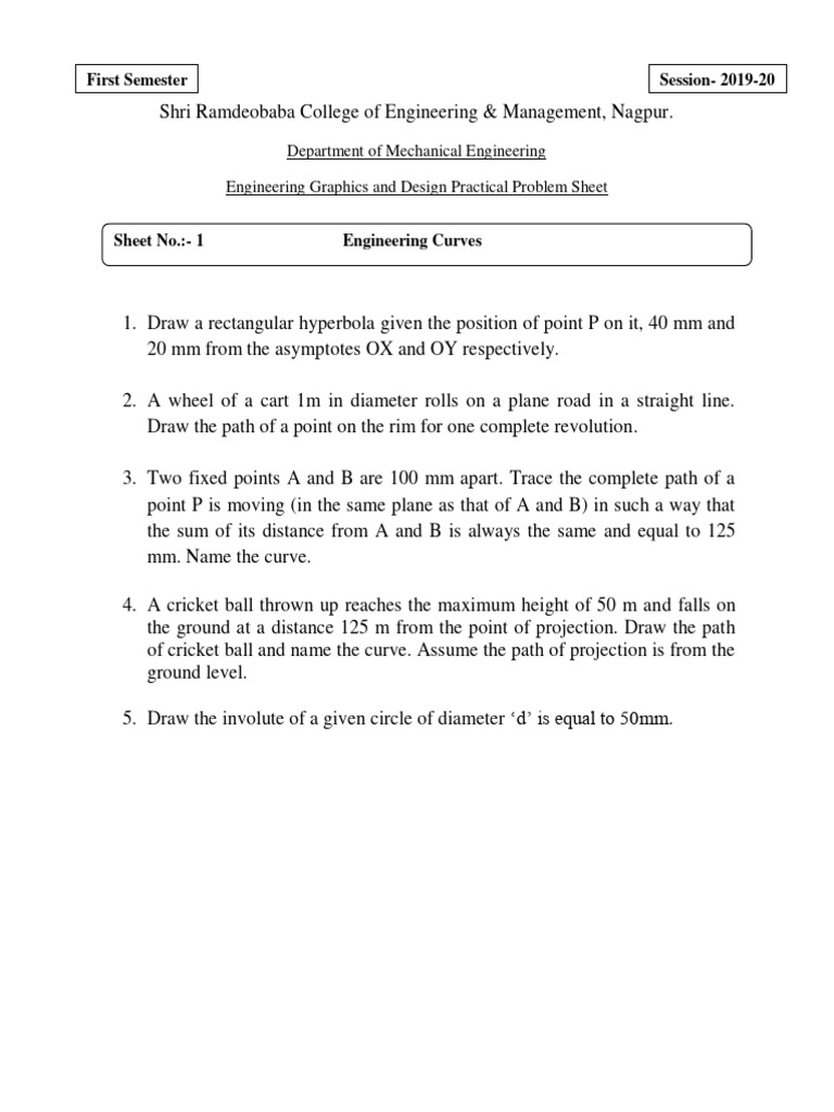 Engineering Drawing Sheet Problems 2019-20 First Semdocx | PDF ...