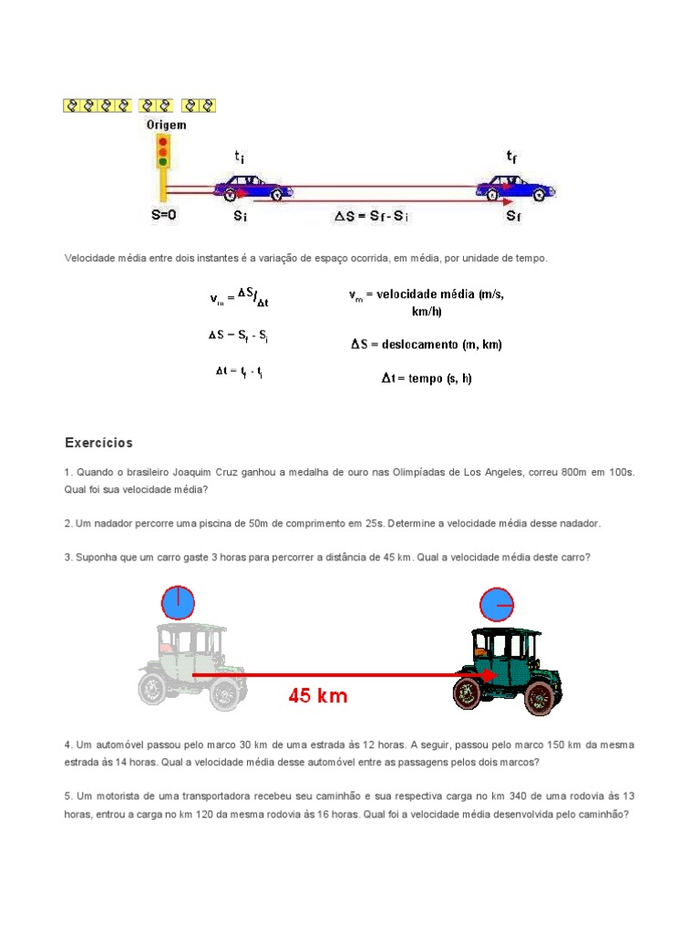 Velocidade Média - Cálculos e Exercícios | PDF | Média | Velocidade