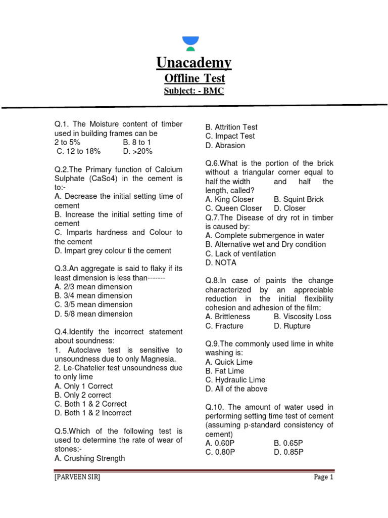 BMC Full Test | PDF | Brick | Lime (Material)