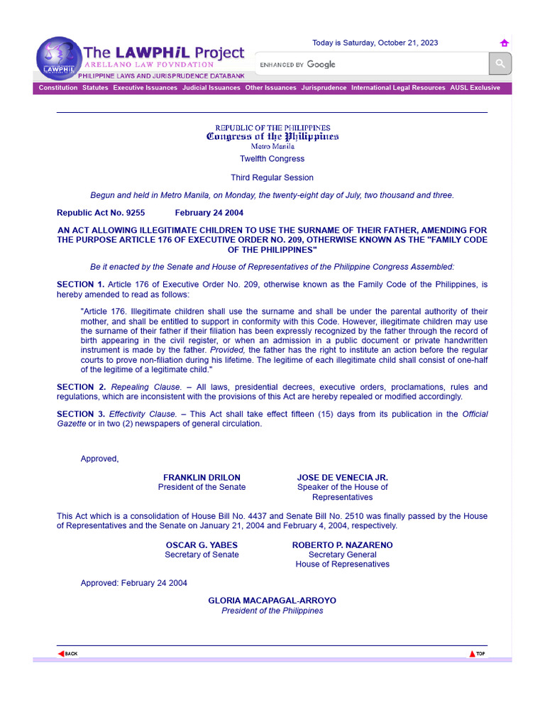 Republic Act No. 9255 Article 176 | PDF