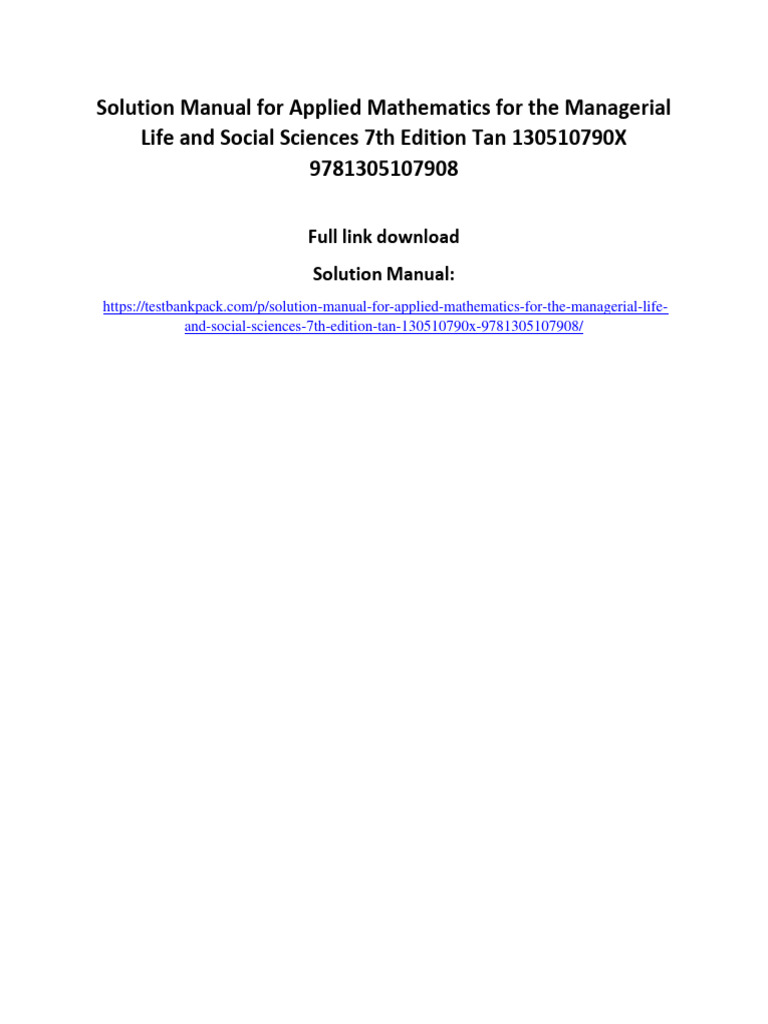 Solution Manual For Applied Mathematics For The Managerial Life and ...