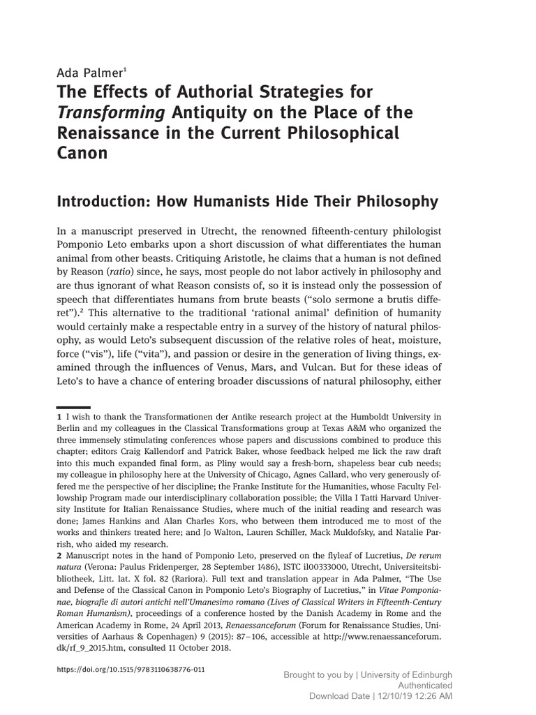 The Effects of Authorial Strategies For Transforming Antiquity On The ...