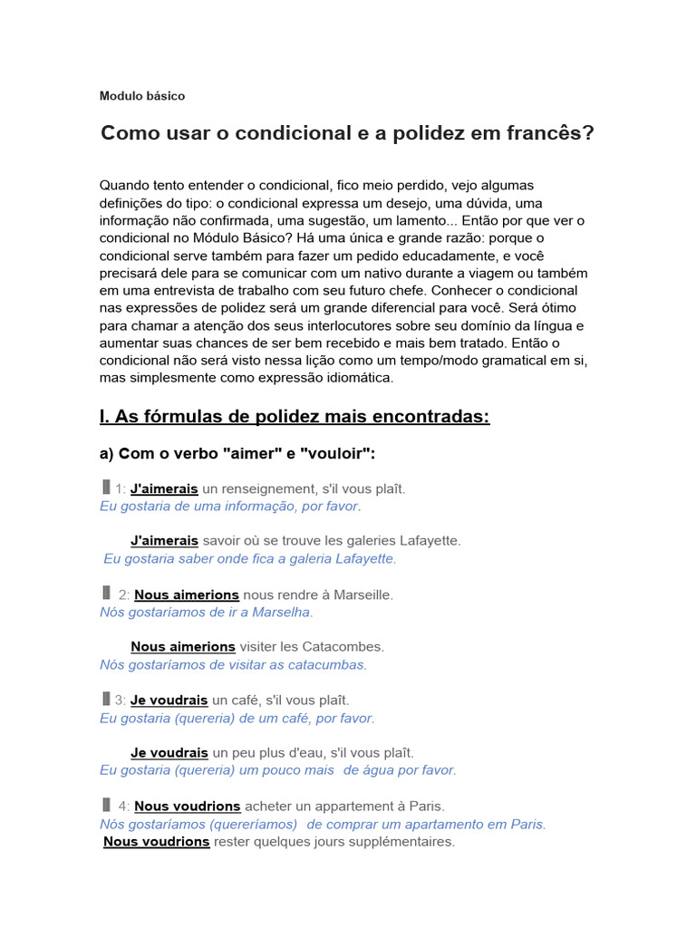 Condicional Frances | PDF | Morfologia linguística | Relações sintáticas