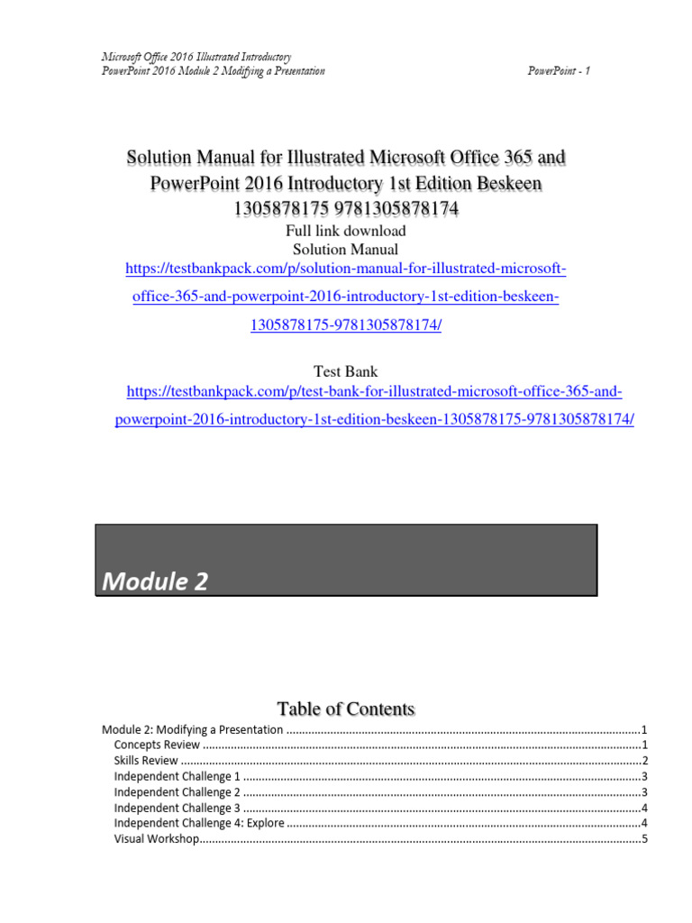 Solution Manual For Illustrated Microsoft Office 365 and PowerPoint ...