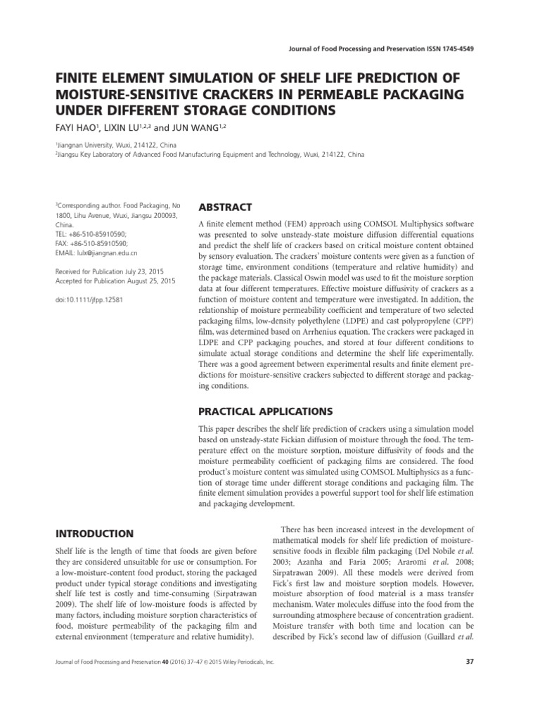 Finite Element Simulation of Shelf Life Prediction of Crackets 2016 | PDF