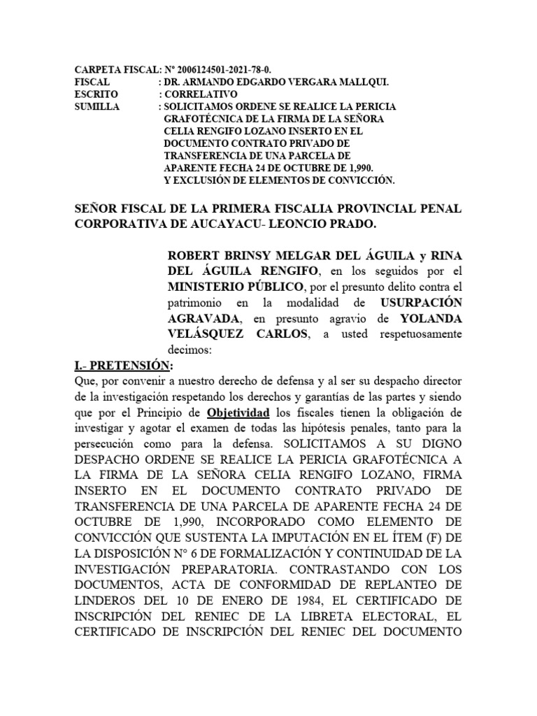 Escrito Solicita Peritaje | PDF | Fiscal | Justicia
