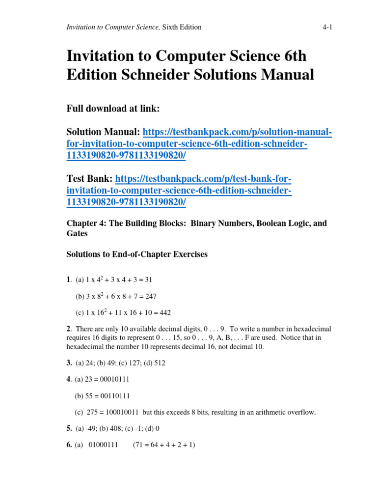 Invitation To Computer Science 6th Edition Schneider Solutions Manual 1 | PDF | Teaching Methods ...