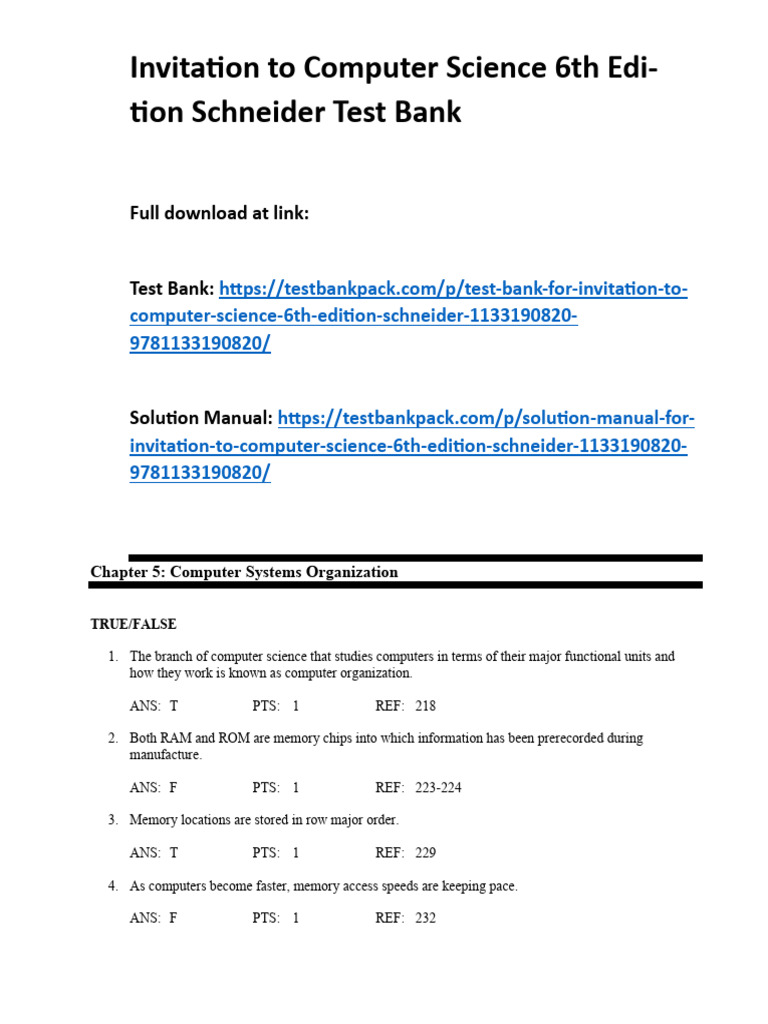 Invitation To Computer Science 6th Edition Schneider Test Bank 1 | PDF