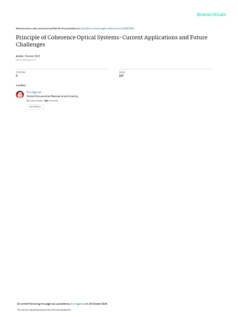 Principle of Coherence Optical Systems-Current Applications and Future ...