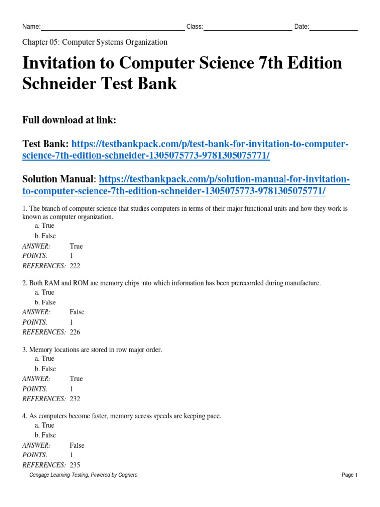 Invitation To Computer Science 7th Edition Schneider Test Bank 1 | PDF ...
