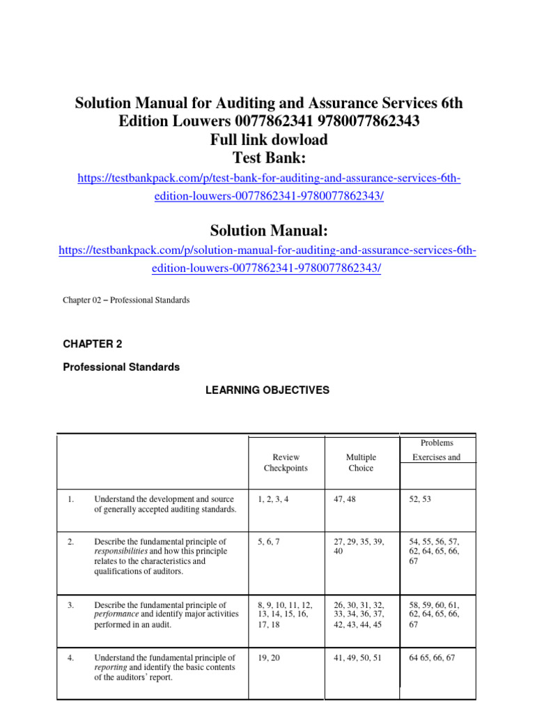 Solution Manual For Auditing And Assurance Services 6th Edition Louwers 0077862341 9780077862343