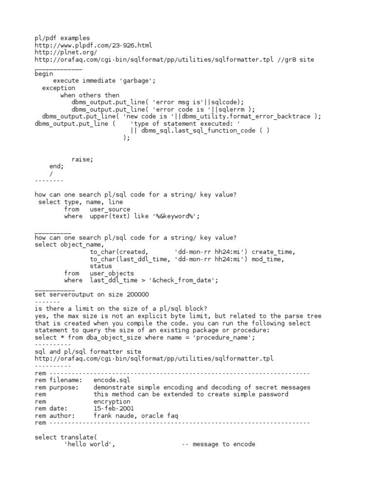 Oracle Samples | PDF | File Transfer Protocol | Pl/Sql