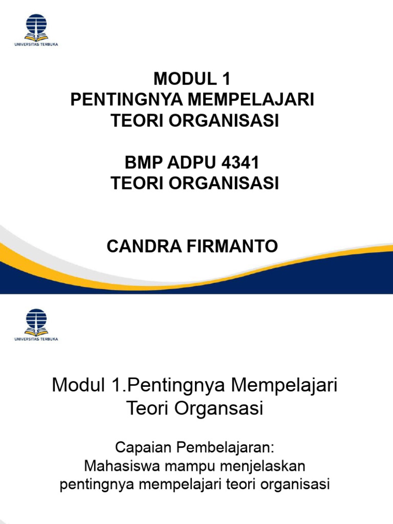 Teori Organisasi Modul 1 Pentingnya Mempelajari Teori Organisasi | PDF
