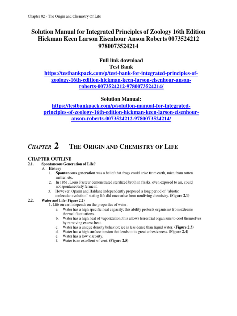 Solution Manual For Integrated Principles of Zoology 16th Edition Hickman Keen Larson Eisenhour ...